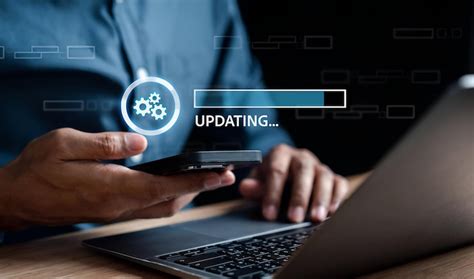 Premium Photo Update Software System In Computer Man Using Smartphone Upgrade Program Business