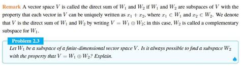 Solved Remark A Vector Space V Is Called The Direct Sum Of