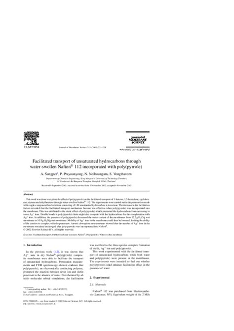 Pdf Facilitated Transport Of Unsaturated Hydrocarbons Through Crosslinked Poly Sulfonated Styrene