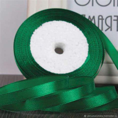 Лента атласная 6 мм х25 ярдов однотонная Зеленый цвет купить на Ярмарке Мастеров Lcs70ru