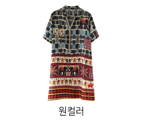 에스닉 패턴 오픈카라 원피스