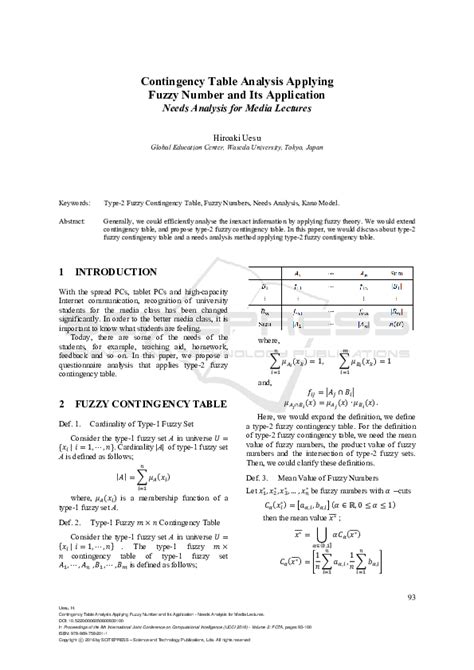 Pdf Contingency Table Analysis Applying Fuzzy Number And Its Application Needs Analysis For