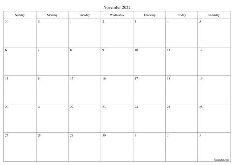 Printable Calendar November 2022 Full Page