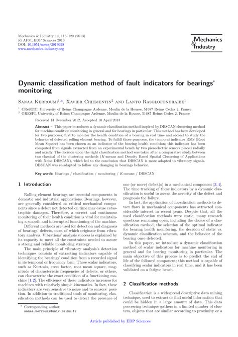 Pdf Dynamic Classification A Tool For Fault Detection And Vibration Behavior Monitoring Of