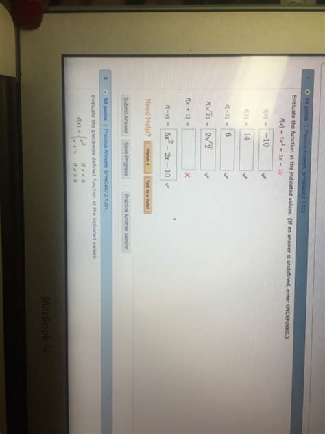 Solved Evaluate The Function At The Indicated Values If