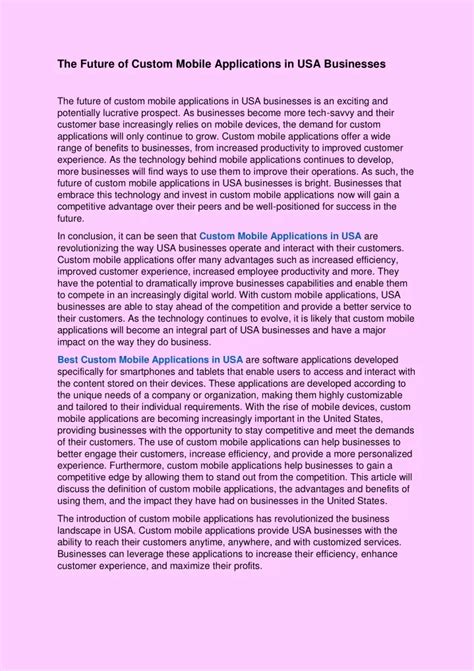 Ppt The Future Of Custom Mobile Applications In Usa Businesses