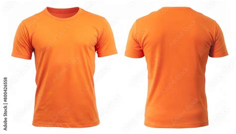 Orange T Shirt Front And Back View Isolated On White Background Ready For Your Mock Up Design
