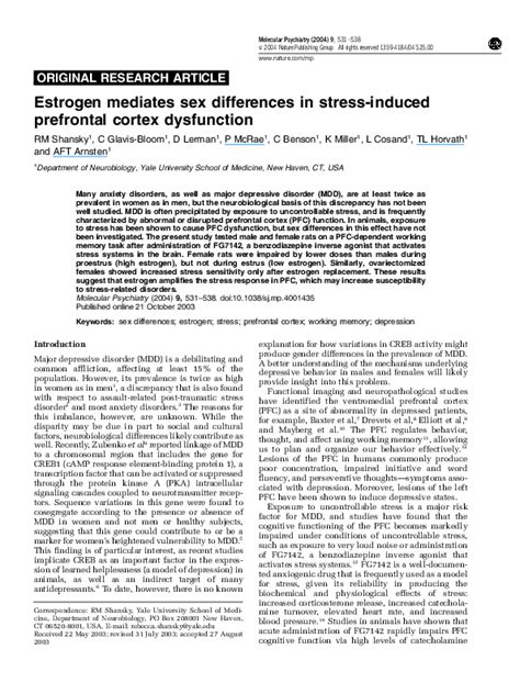 Pdf Estrogen Mediates Sex Differences In Stress Induced Prefrontal Cortex Dysfunction