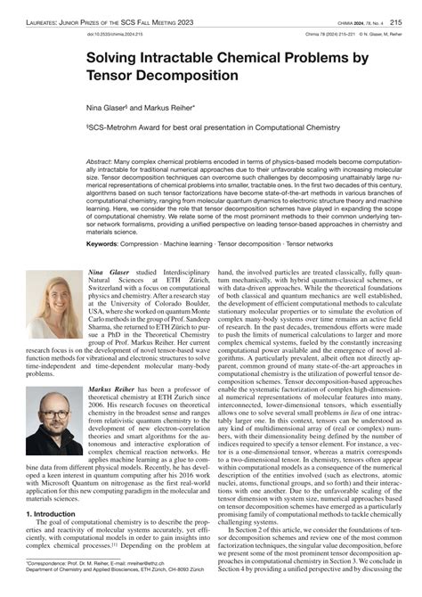 Pdf Solving Intractable Chemical Problems By Tensor Decomposition