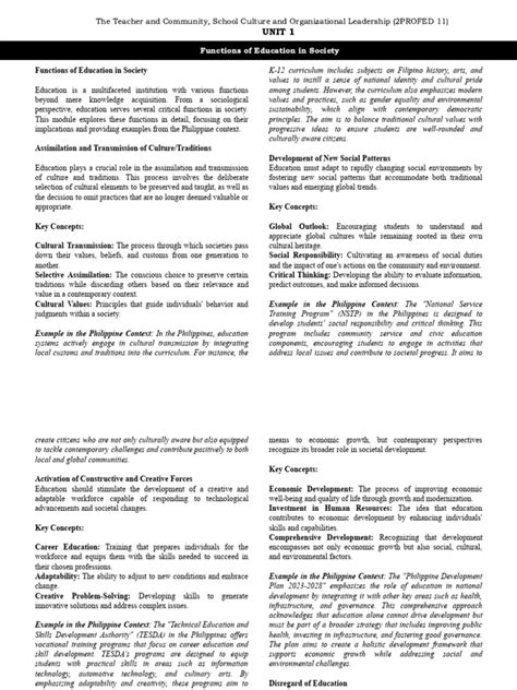 Unit 1module 4 Functions Of Education In Society Pdf