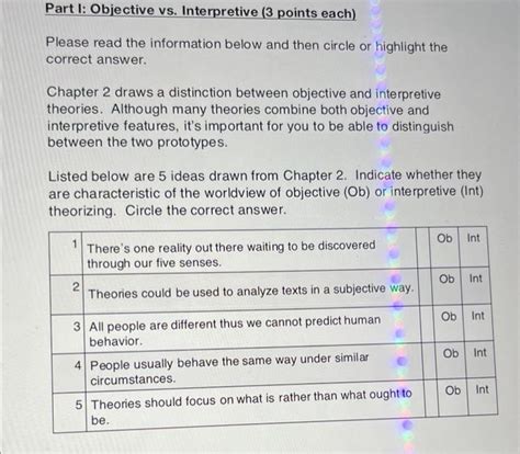 Part I Objective Vs Interpretive 3 Points Each