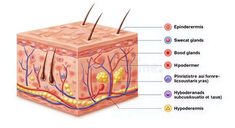 Human Skin Layers Diagram Showcasing Epidermis Dermis And Hypodermis Stock Illustration