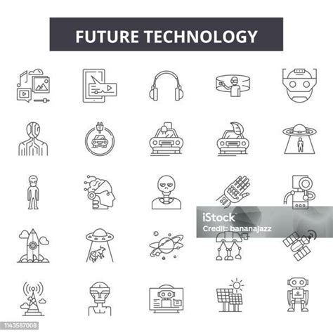 미래 기술 라인 아이콘 기호 설정 벡터 기술 미래 디지털 혁신 데이터 스마트 인터넷 현대 기술 개요 개념 3차원 형태에 대한 스톡 벡터 아트 및 기타 이미지 Istock