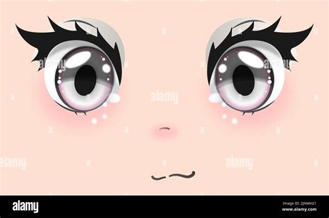 Cute Anime Girls Eyes Manga Face Expressions Vector Illustration