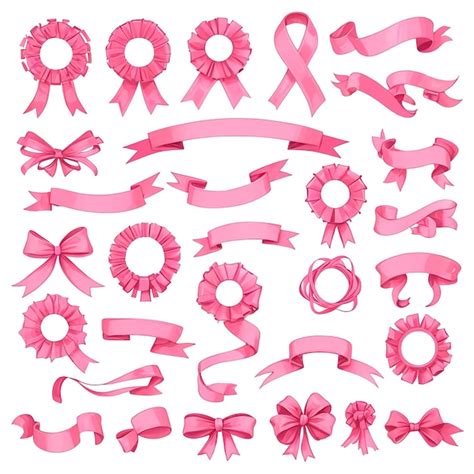 손으로 그린 분홍색 리본 세트 프리미엄 Ai 생성 벡터