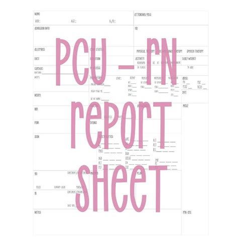 Pcu Rn Report Sheet Critical Care Report Sheet Digital Download