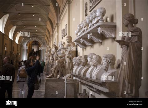 Classical Roman Sculpture Galleries At The Vatican Museum In Rome Showing Gods And Emperors