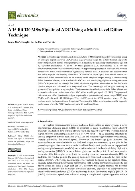 Pdf A 16 Bit 120 Mss Pipelined Adc Using A Multi Level Dither Technique