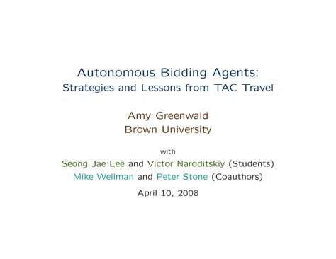 Lecture Slides On Autonomous Trading Agents Csci Xlist Docsity
