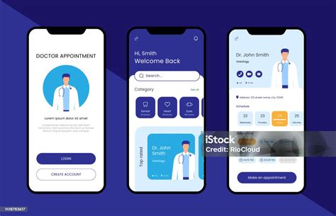 Desain Ui Modern Untuk Aplikasi Seluler Untuk Janji Temu Dokter Kesehatan Ilustrasi Stok Unduh