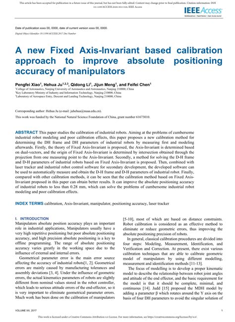 Pdf A New Fixed Axis Invariant Based Calibration Approach To Improve