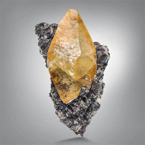 Glamorous Honey Color Calcite Crystal On Sphalerite Matrix From