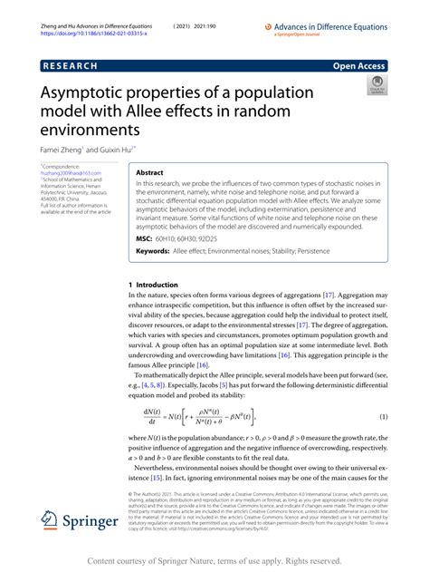 Pdf Asymptotic Properties Of A Population Model With Allee Effects In Random Environments