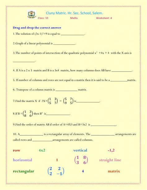 Math Matrix Worksheet Live Worksheets