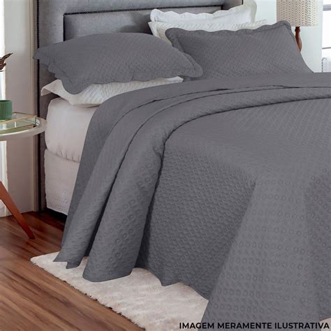 Kit Colcha Queen Rozac 3 Peças Classic Cinza Mp