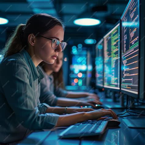 premium photo smart female programmer in data center control room