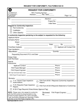Faa Form 8120 10 Request For Conformity Blank Fillable Template