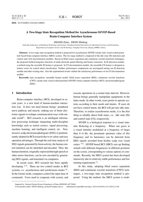 Pdf A Two Stage State Recognition Method For Asynchronous Ssvep Based Brain Computer Interface