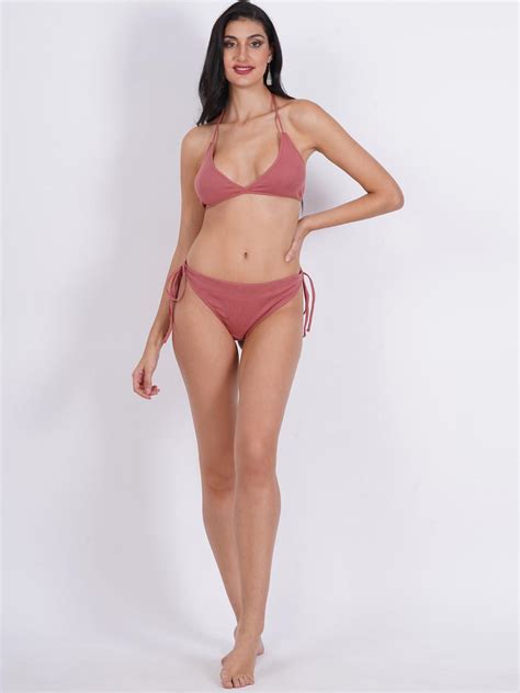 Buy Sightbomb Halter Neck Ribbed Cotton Bikini Set Swimwear For Women