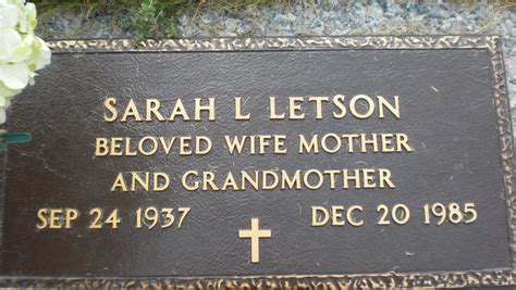 Sarah Lucille Wilbanks Letson 1937 1985 Find A Grave Memorial