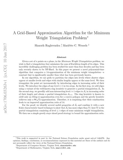 A Grid Based Approximation Algorithm For The Minimum Weight Triangulation Problem Deepai