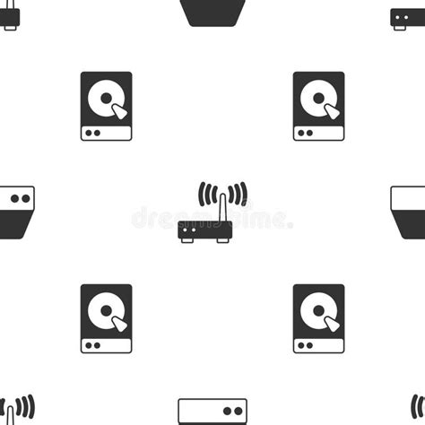 Set Server Data Web Hosting Router And Wi Fi Signal And Hard Disk