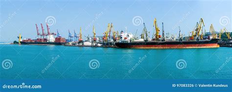 Cargo Container Terminal Of Sea Freight Industrial Port Large Grain Elevator Bulk Carrier And