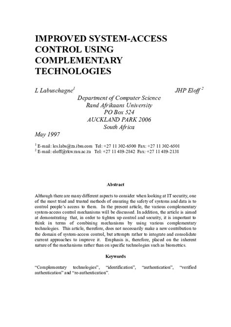 Pdf Improved System Access Control Using Complementary Technologies
