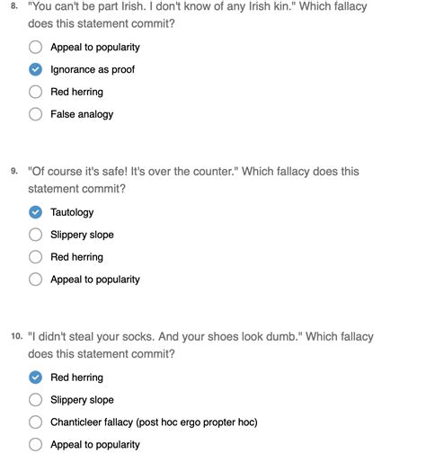 Fallacy Quiz Answers ArgueLab