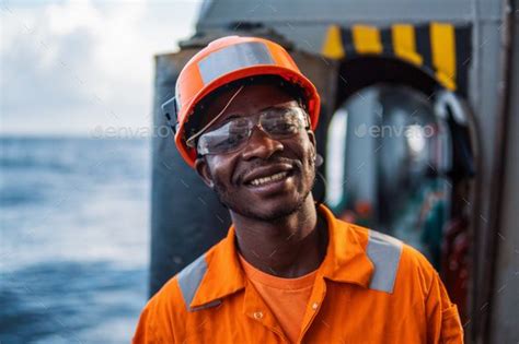 Happy Seaman Ab Or Bosun On Deck Of Vessel Or Ship Seaman Deck Vessel