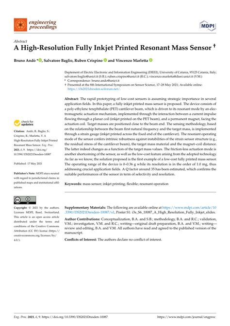 Pdf A High Resolution Fully Inkjet Printed Resonant Mass Sensor