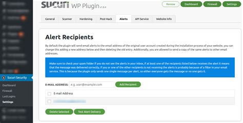 Plugin Email Alerts Sucuri Docs