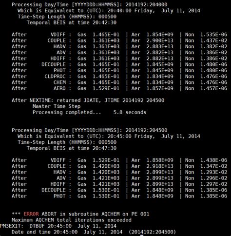 Excessive Looping Abort Error In Subroutine Aqchem Run Time Errors
