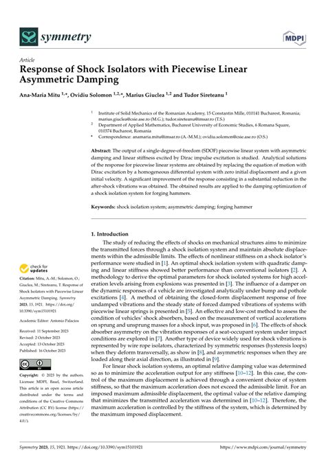 Pdf Response Of Shock Isolators With Piecewise Linear Asymmetric Damping