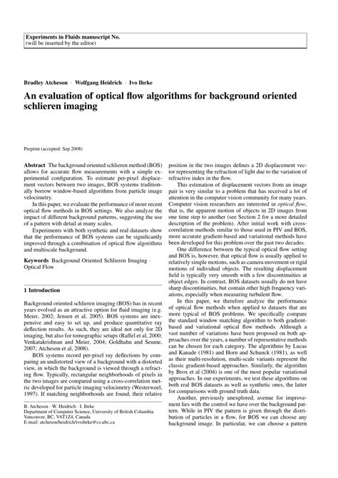 Pdf An Evaluation Of Optical Flow Algorithms For Background Oriented