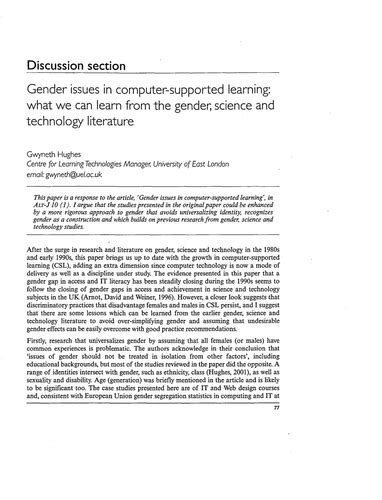 Gender Issues In Computer Supported Learning Teaching Resources
