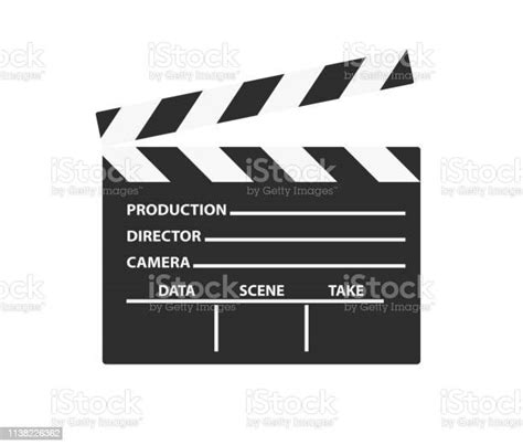 사실적인 필름 클 래퍼 기호 간단한 아이콘 또는 로고 흰색 배경에 고립입니다 평면 스타일 벡터 일러스트입니다 영화 슬레이트에 대한 스톡 벡터 아트 및 기타 이미지 Istock