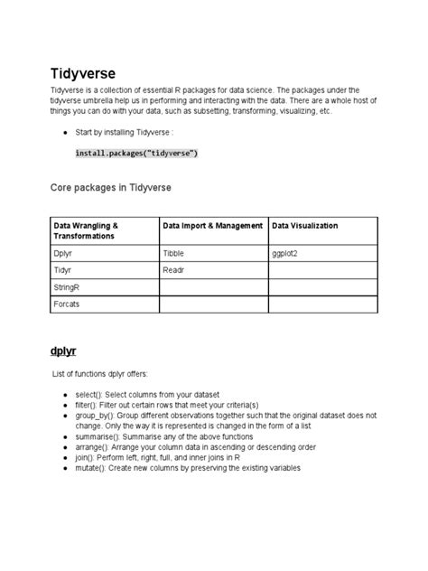 Tidyverse Core Packages In Tidyverse Pdf R Programming Language