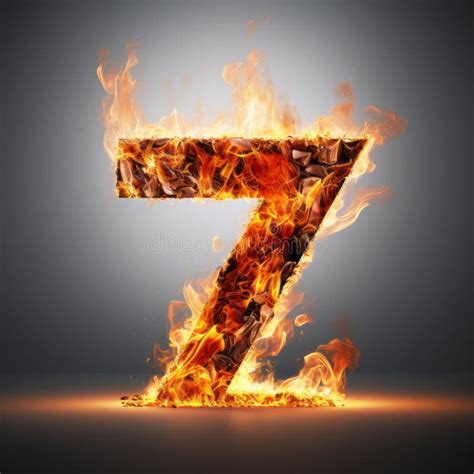 Enigmatic Fire Forming Number 7 On Grey Background Stock Illustration