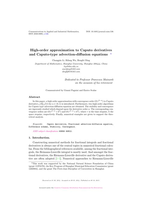 Pdf High Order Approximation To Caputo Derivatives And Caputo Type Advection Diffusion